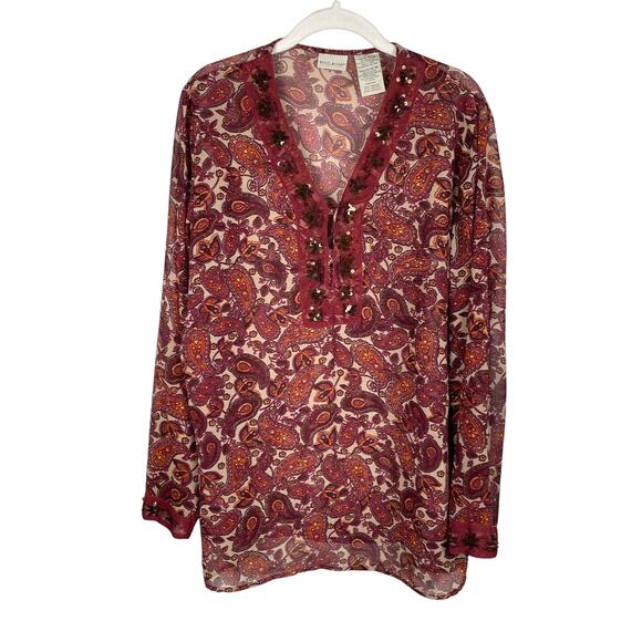 White Stag | Tops | Y2k Vintage White Stag Paisley Fairy Grunge Top Burgundy Tunic Sequin Beaded ...